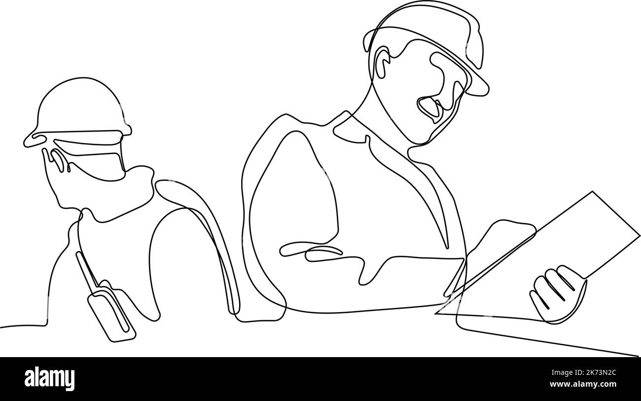 construction manager and engineer working on building site. Vector ...