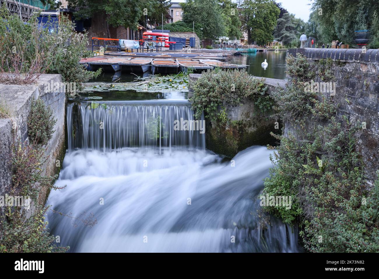 long exposure of flowing water in stream in Cambridge, England, UK ...