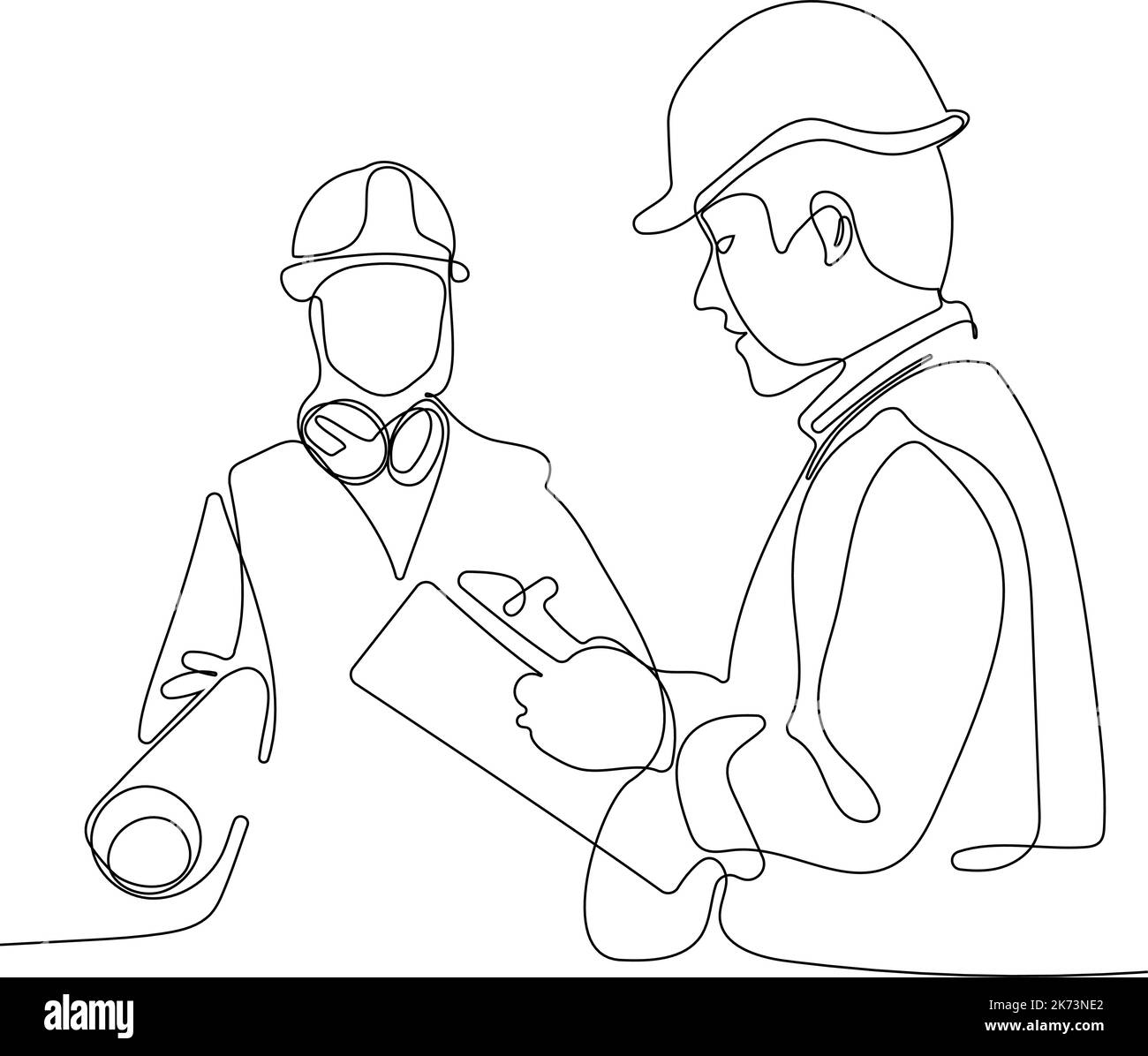 construction manager and engineer working on building site. Vector ...