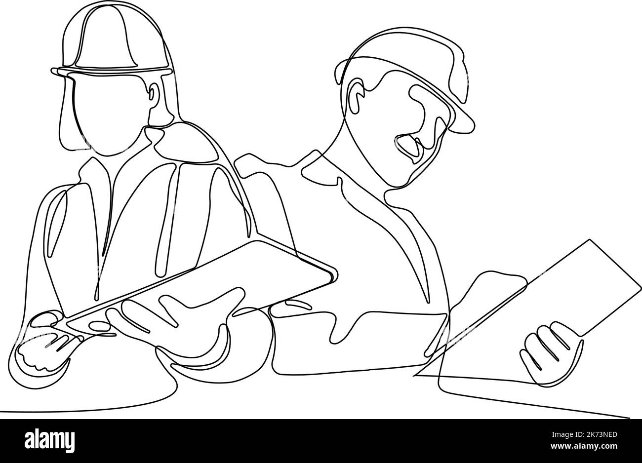 construction manager and engineer working on building site. Vector ...