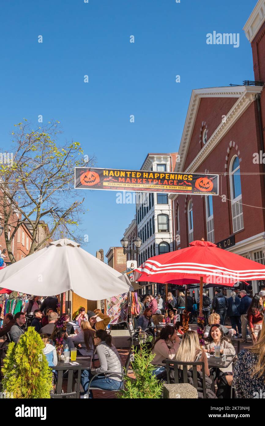 Salem, MA, US-October 9, 2022: People strolling Essex Street during the ...