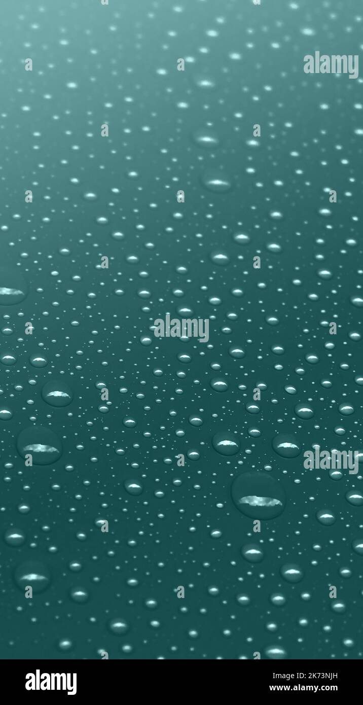 Water drops on dark teal color light leak monochrome color surface ...