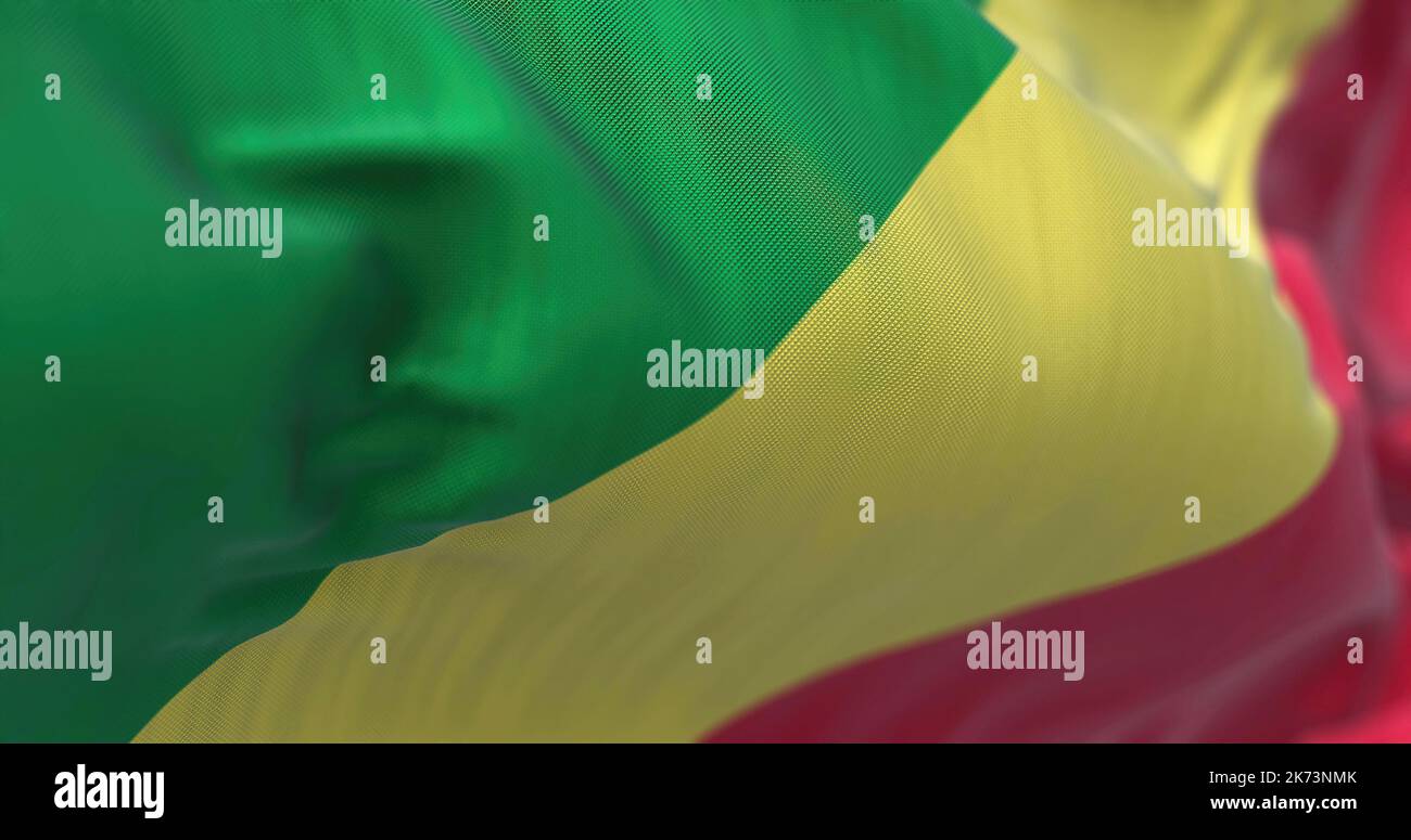 Close-up view of Congo national flag waving in the wind. The Republic ...