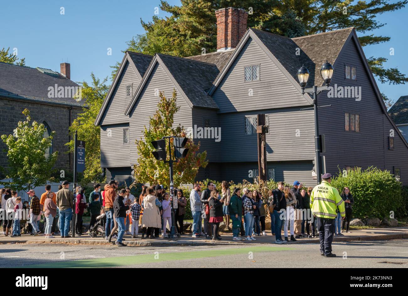 Salem, MA, US-October 10, 2022: Tourists in front of the Corwin House also known as the Witch ...