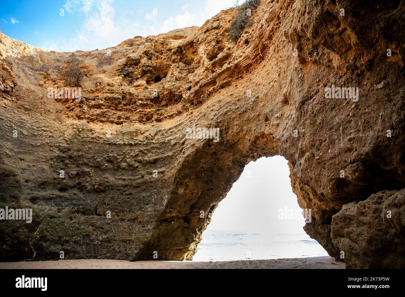 Maria Luisa beach with rock formation in Albufeira, Algarve, Portugal ...