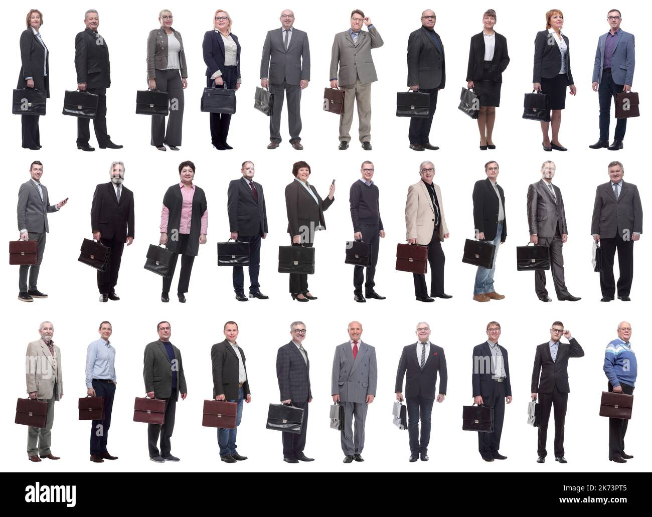 collage, group of businessmen with briefcase isolated Stock Photo - Alamy