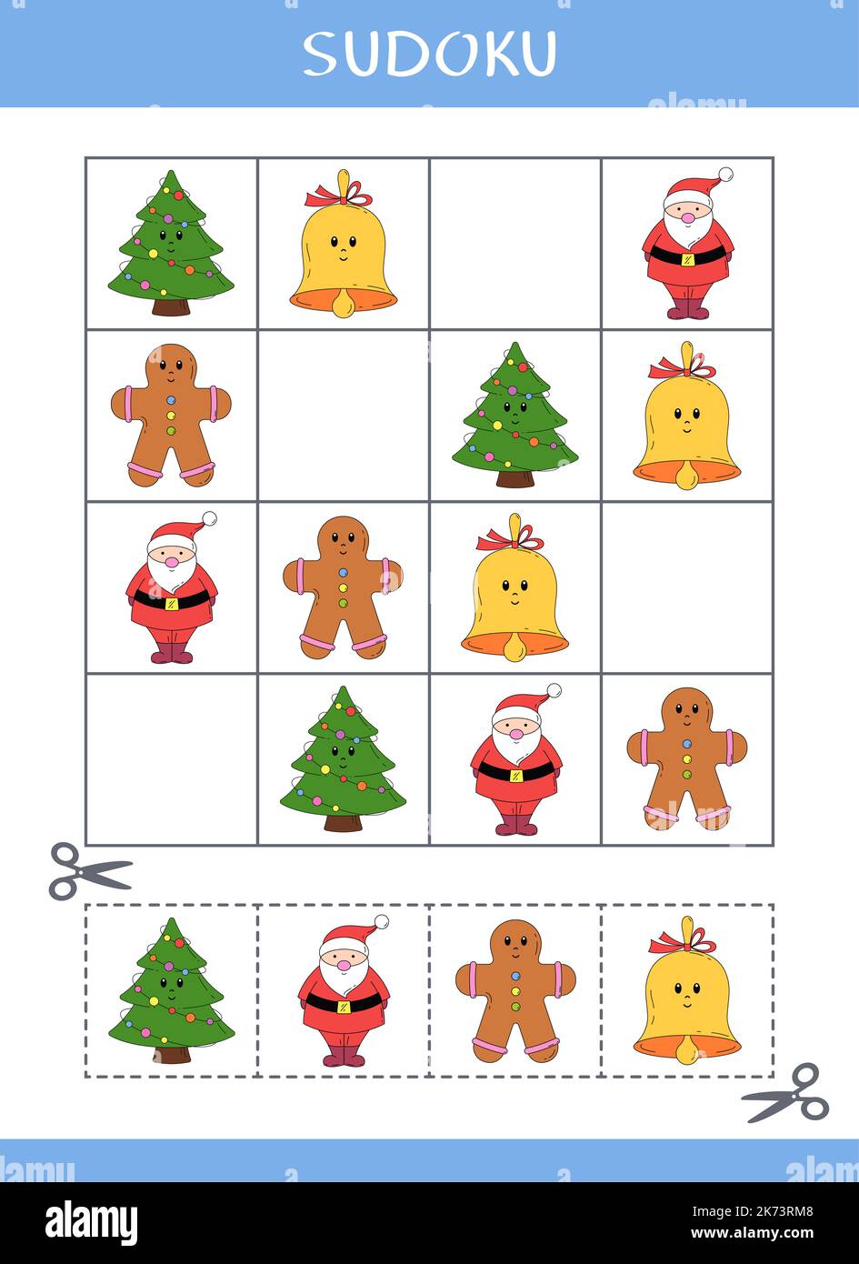 Sudoku for kids. Simple logic game. Cut and glue Stock Photo - Alamy
