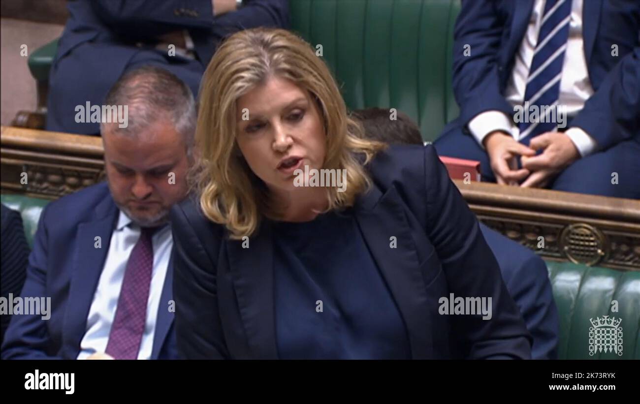 Screen grab of the Leader of the House of Commons Penny Mordaunt ...