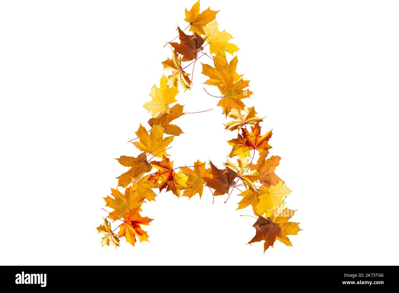 Alphabet letters made with yellow autumn leaves to form the capitals on ...