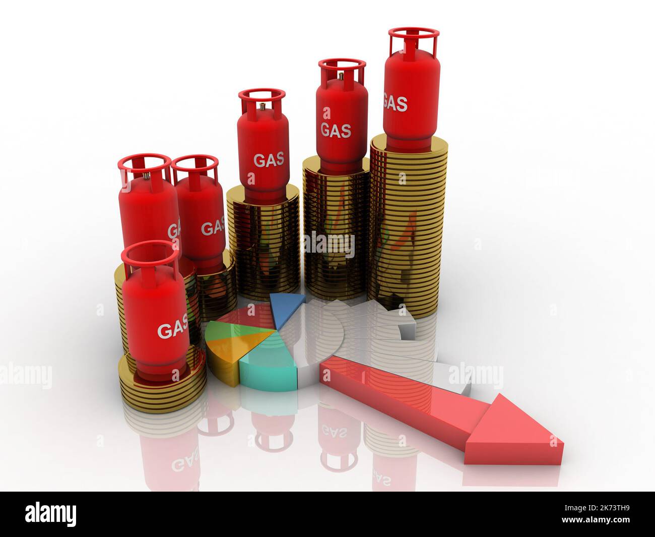 3D rendering illustration Gas Cylinder on gold coin and graph Stock ...