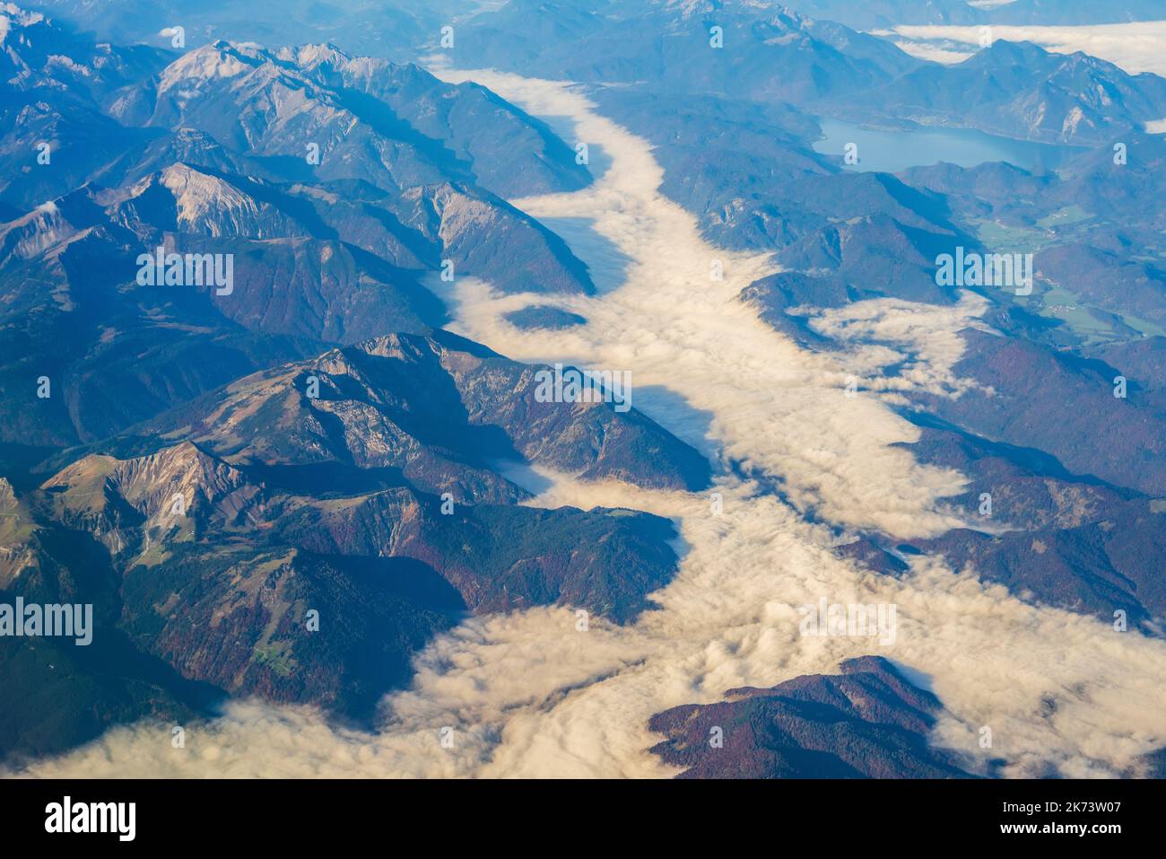 Aerial view of a typical temperature inversion in an autumn's morning ...