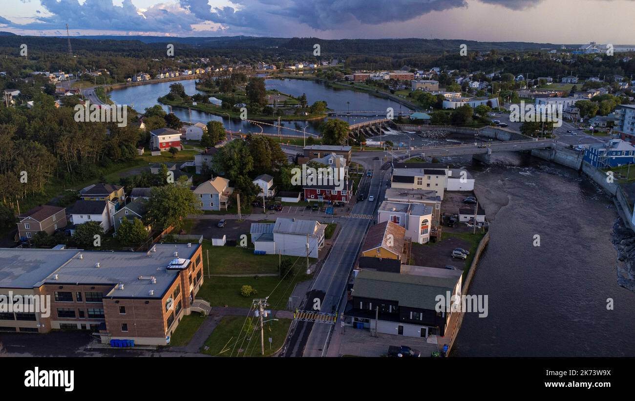 La riviere Matane river and Matane downtown are pictured from above as ...