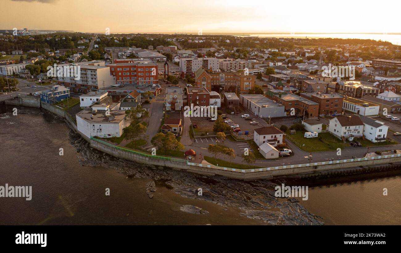 La riviere Matane river and Matane downtown are pictured from above as ...