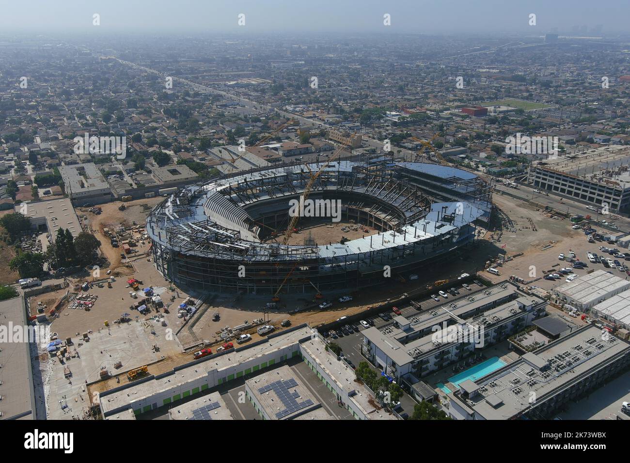 A general overall aerial view of the Intuit Dome construction site ...