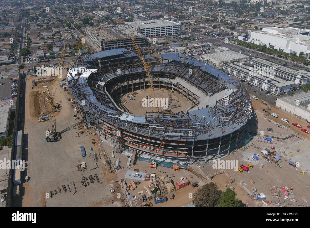 A general overall aerial view of the Intuit Dome construction site ...