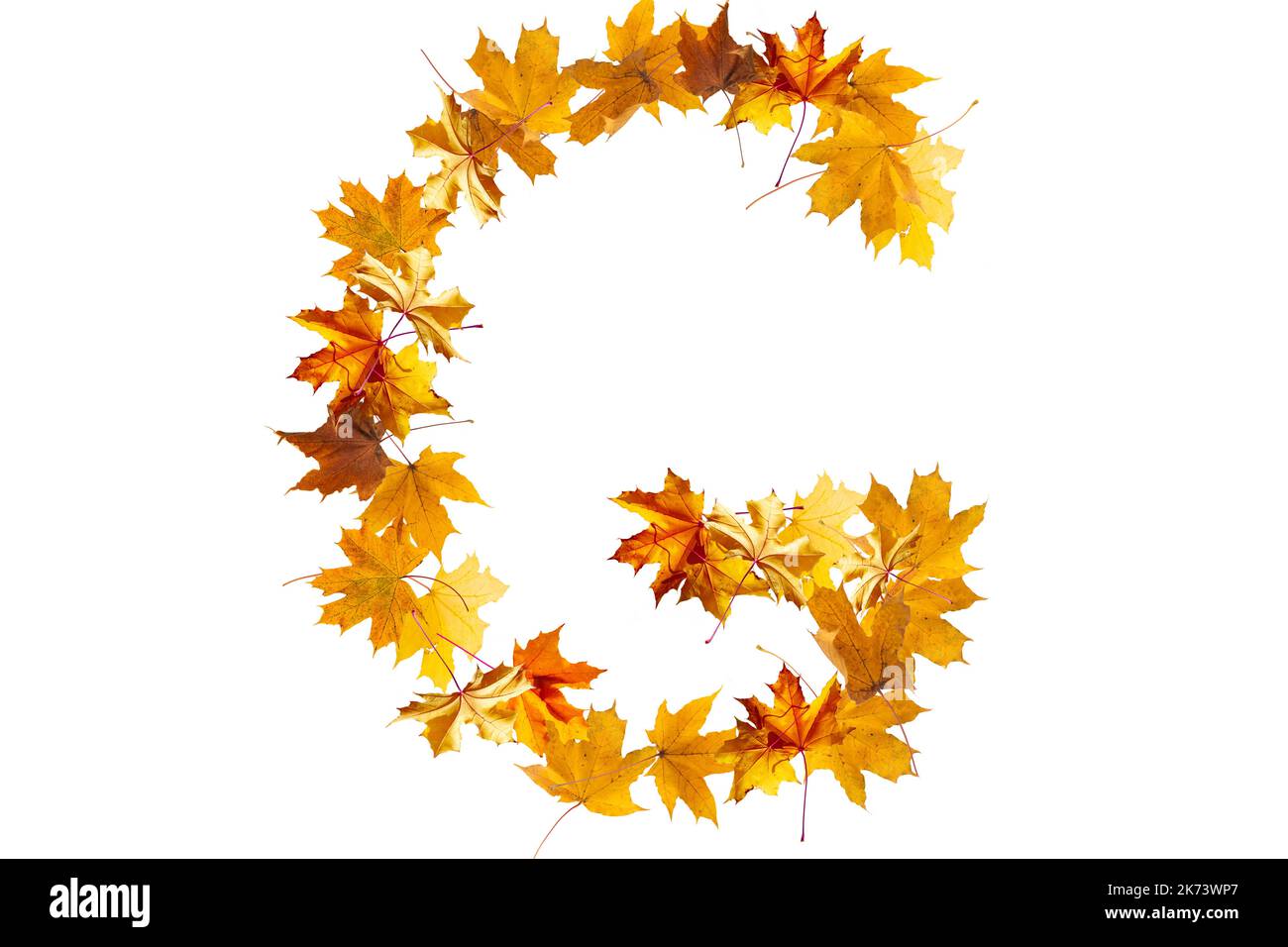 Alphabet letters made with yellow autumn leaves to form the capitals on ...