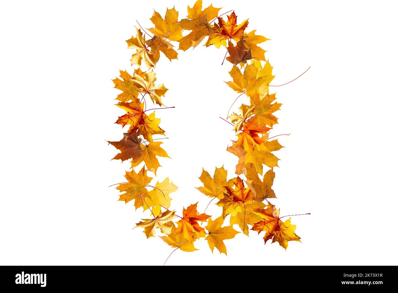 Alphabet letters made with yellow autumn leaves to form the capitals on ...