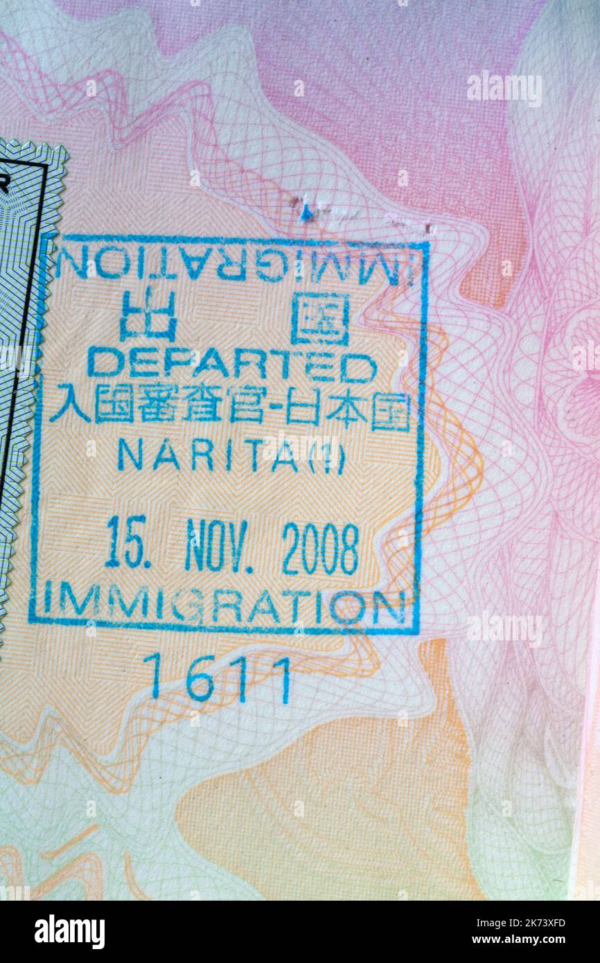 Immigration Narita departed 15 Nov 2008 stamp in British passport Stock ...