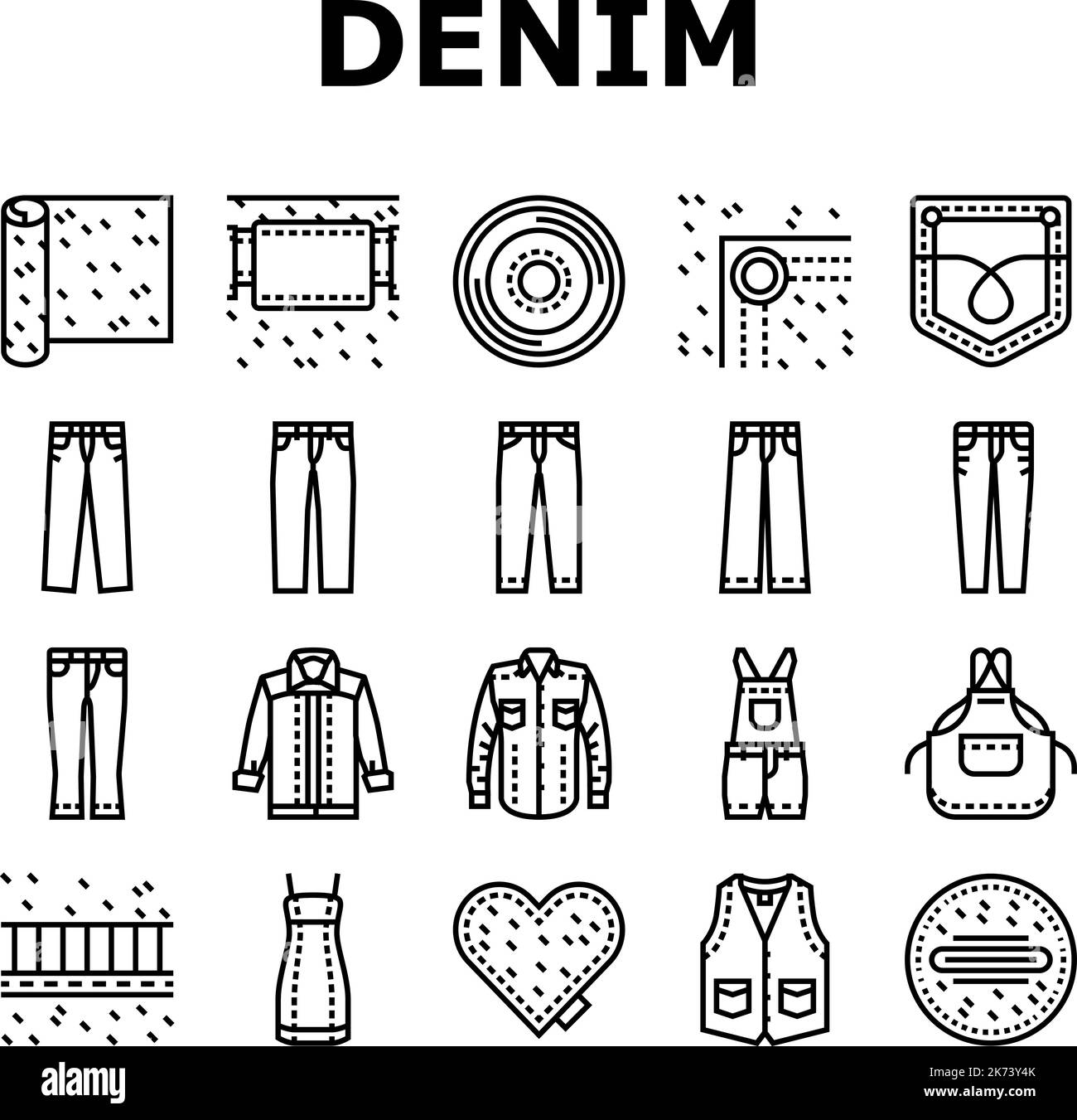 denim textile material fashion icons set vector Stock Vector Image ...
