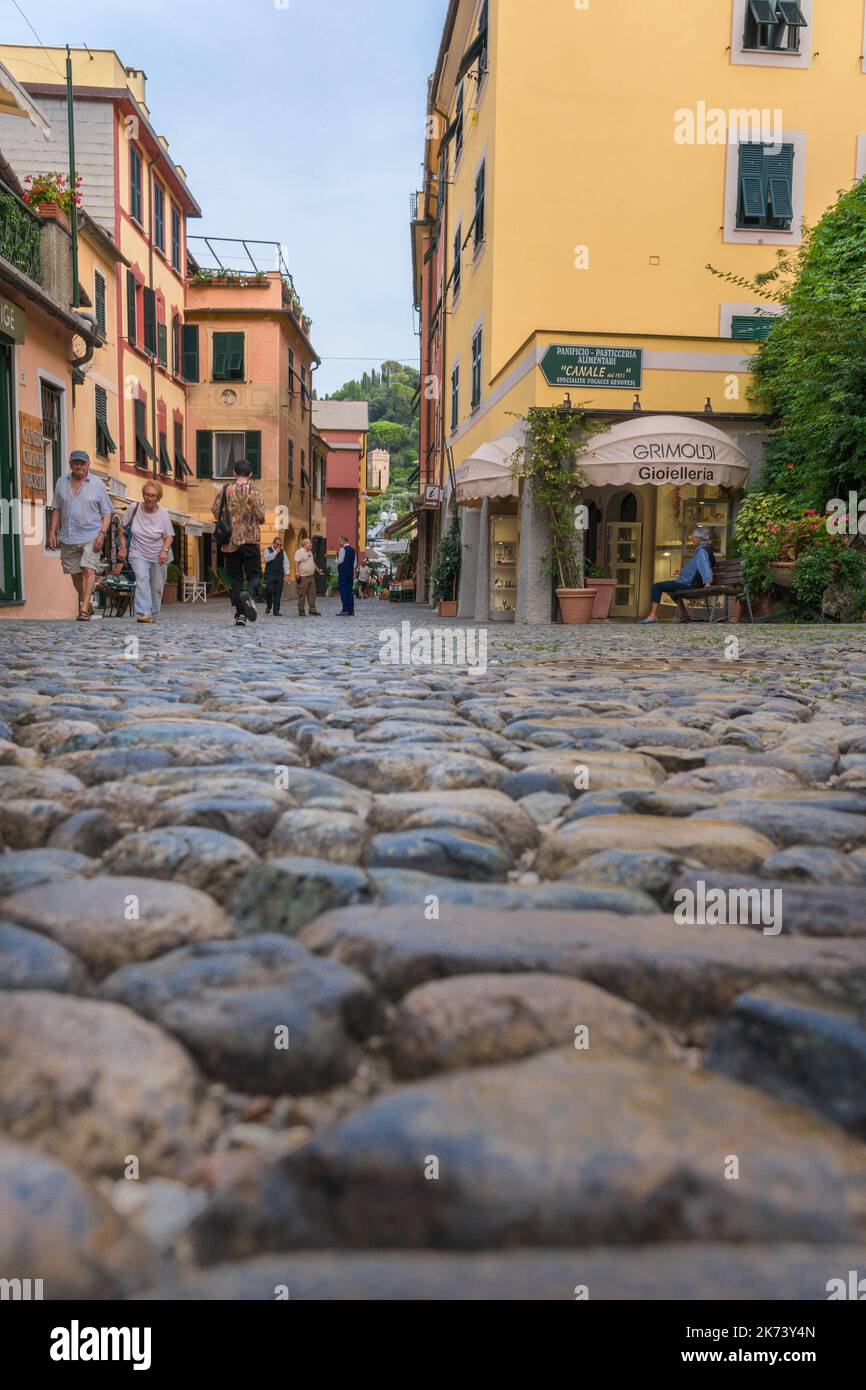 The cobbled street of Via Roma, Portofino Northern Italy. September ...