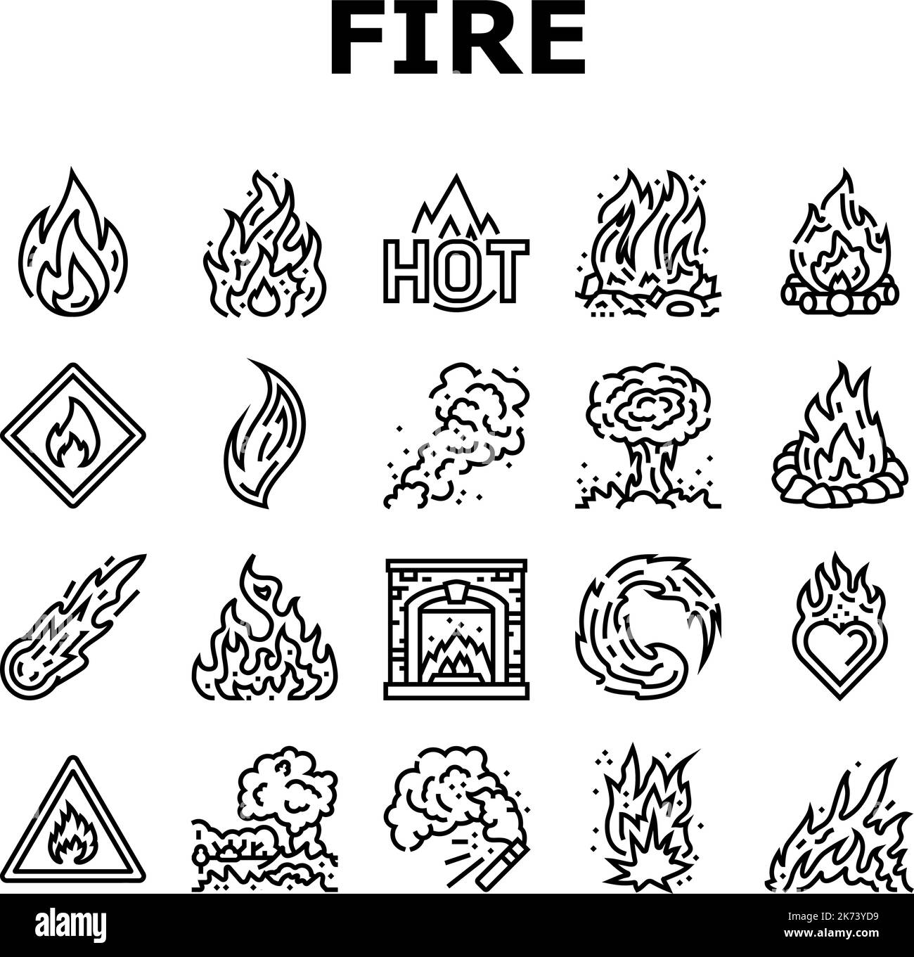 flame hot fire burn bonfire heat icons set vector Stock Vector Image ...
