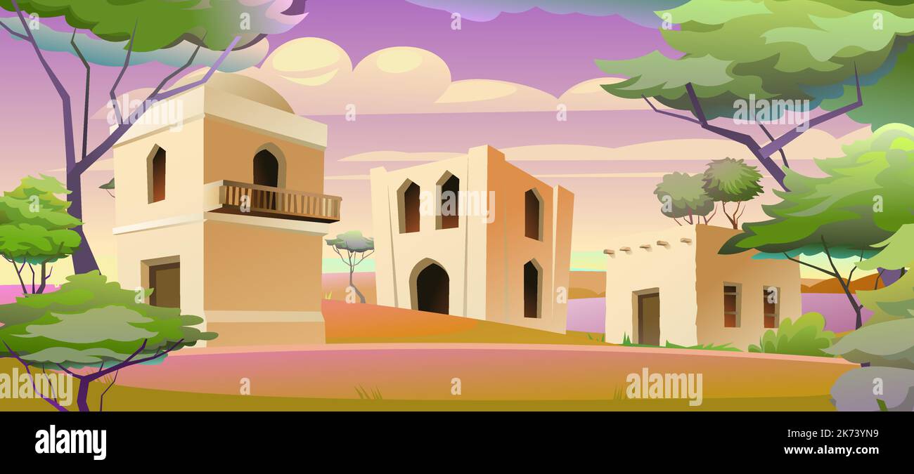 Arab clay hut. Morning or evening dawn. Middle Eastern adobe dwelling ...