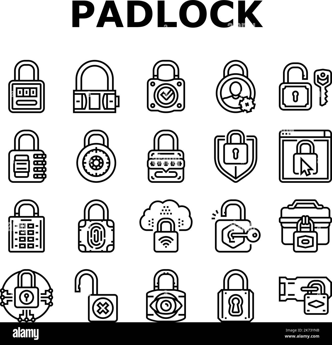 padlock lock safe password key icons set vector Stock Vector Image ...