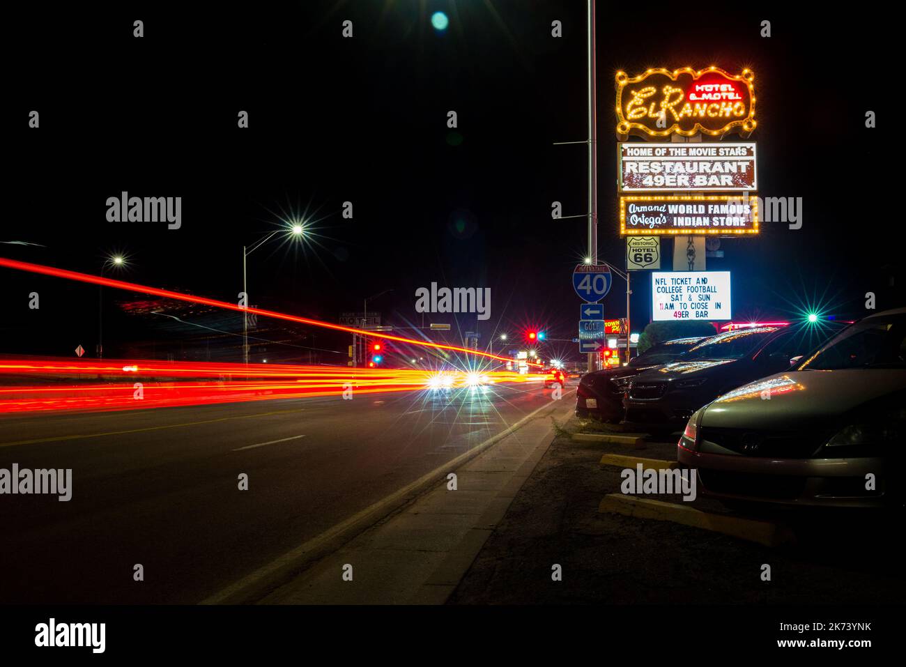 Historic El Rancho Hotel, New Mexico, USA - Neon Sign on Route 66 Stock ...