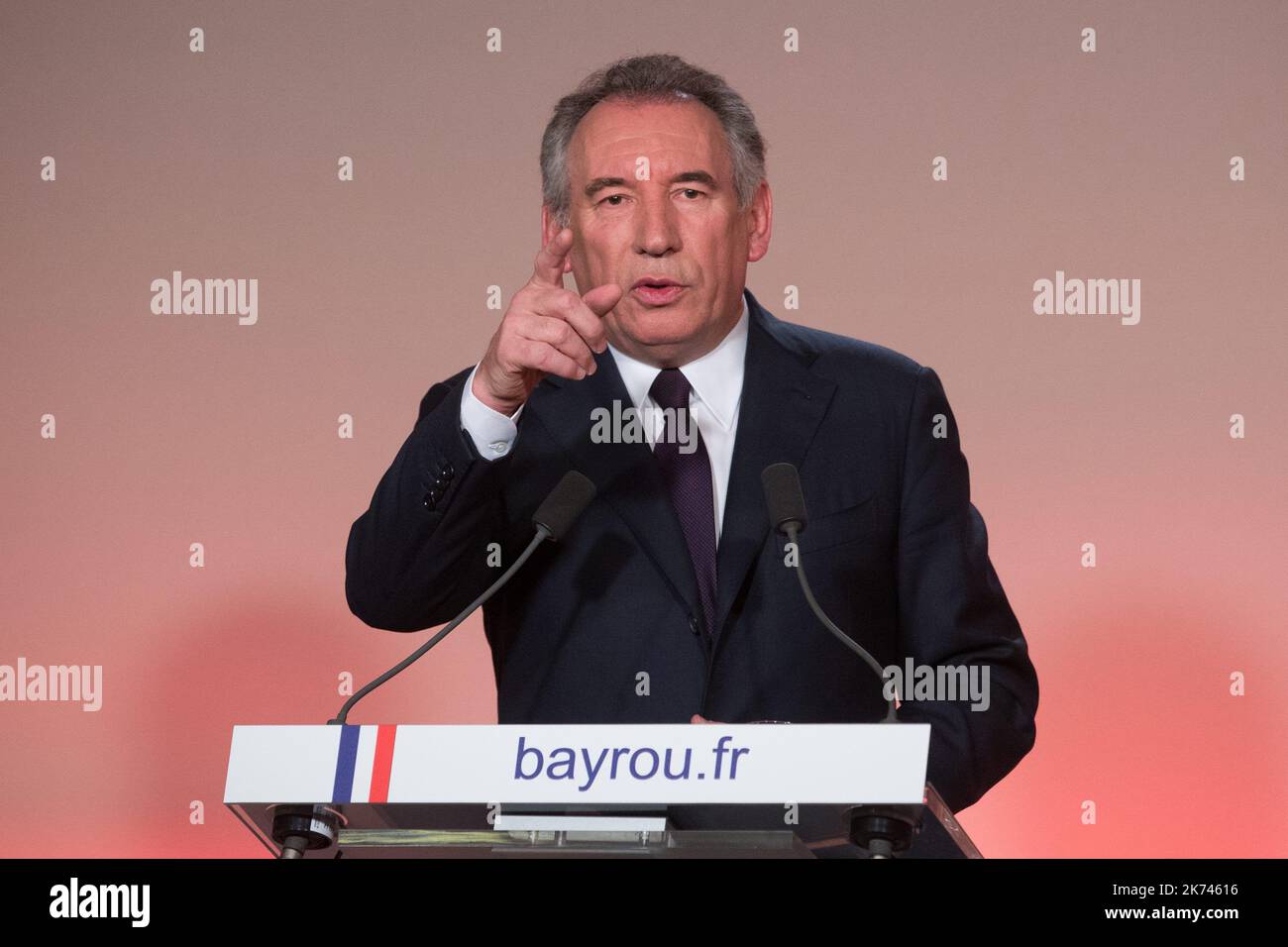 French center right party MoDem president Francois Bayrou delivers a ...