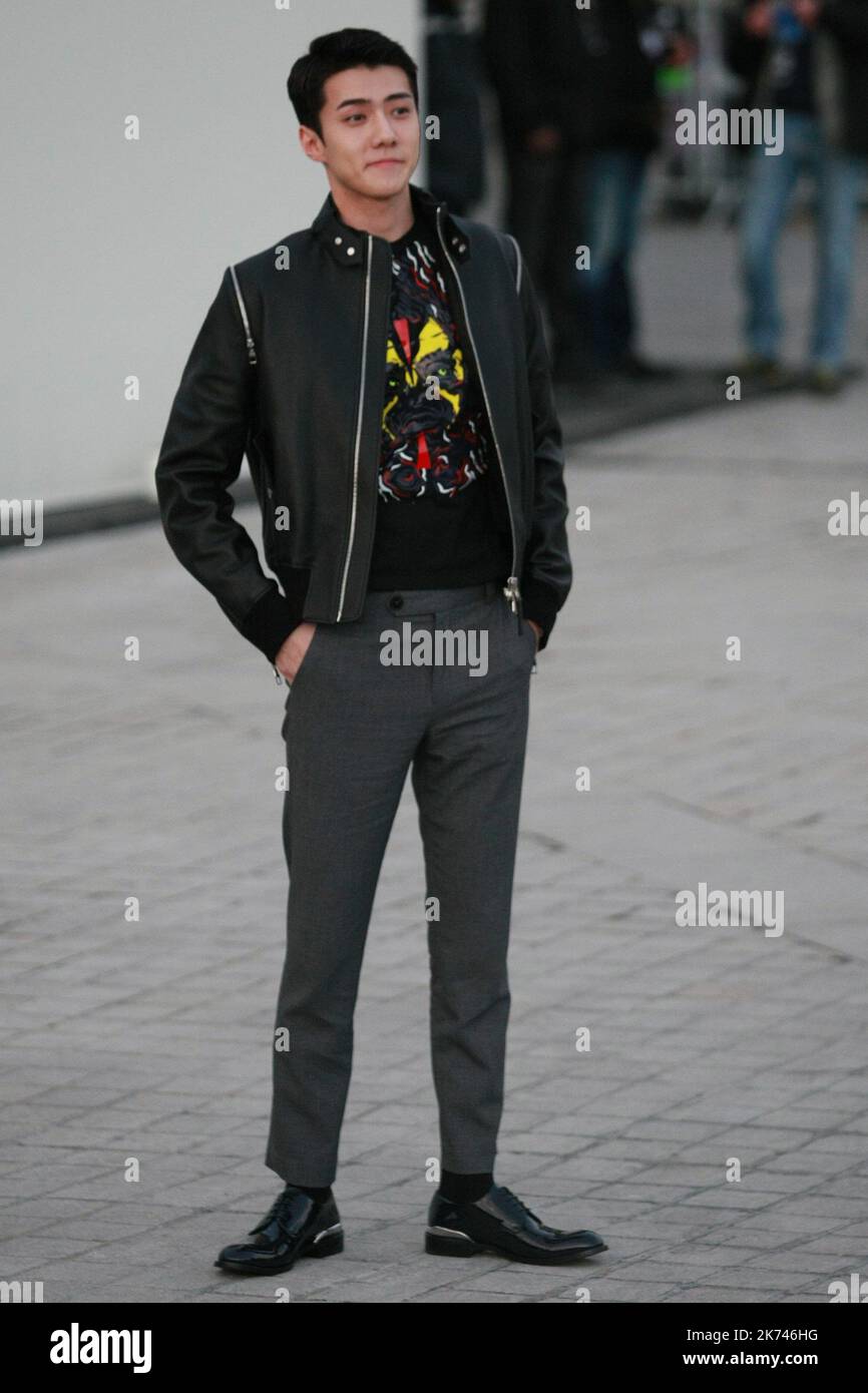 Korean actor Sehun arrives at the Louis Vuitton Pret a Porter fashion ...