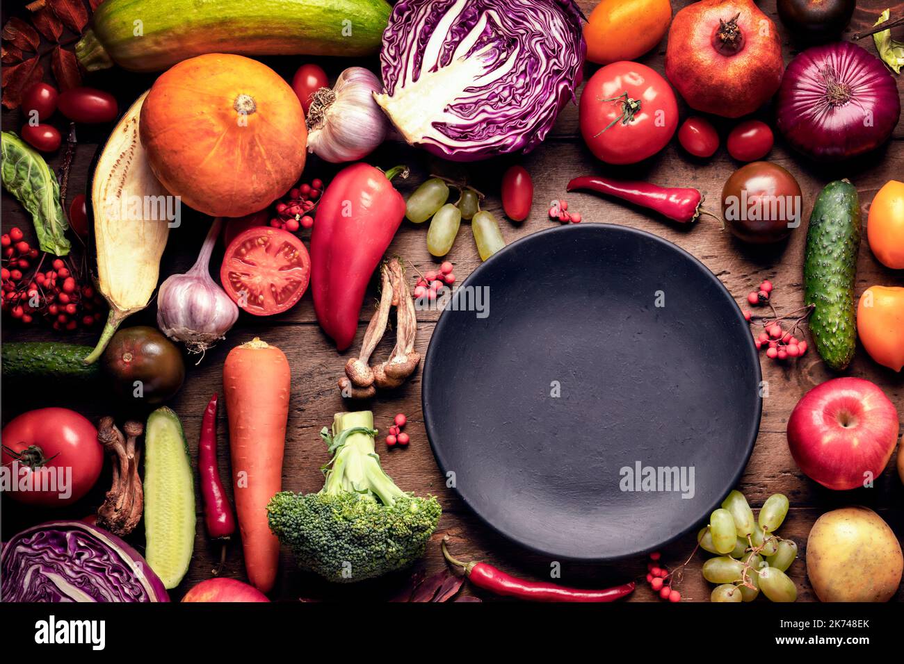 A rich table with an assortment of fruits and vegetables of fresh ...