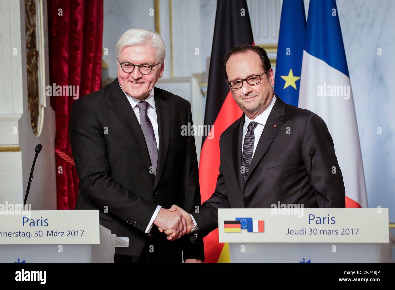 German President Frank-Walter Steinmeier (R) and French President ...