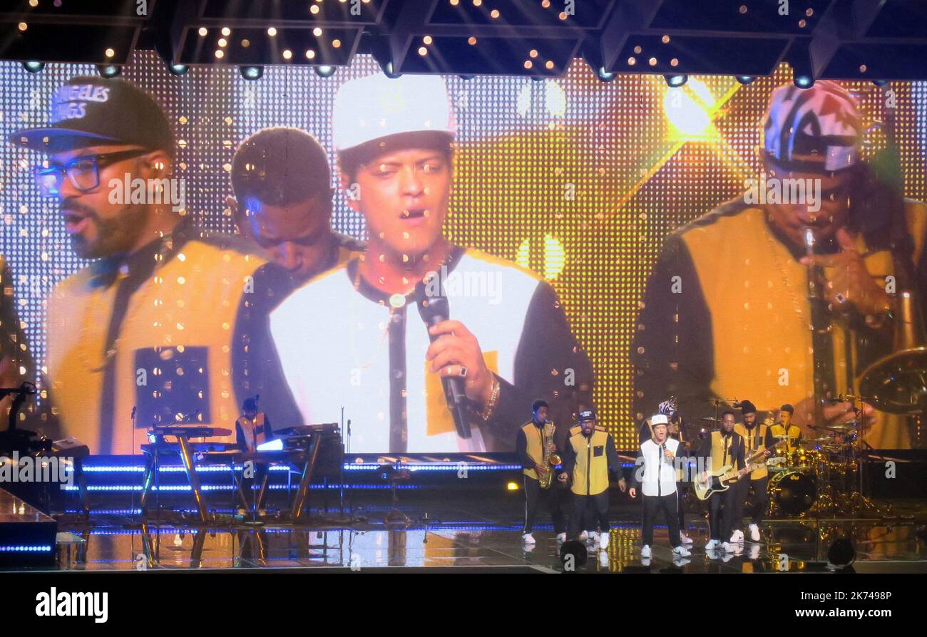 Bruno Mars in concert during his 24K Magic Tour in Paris, France Stock ...