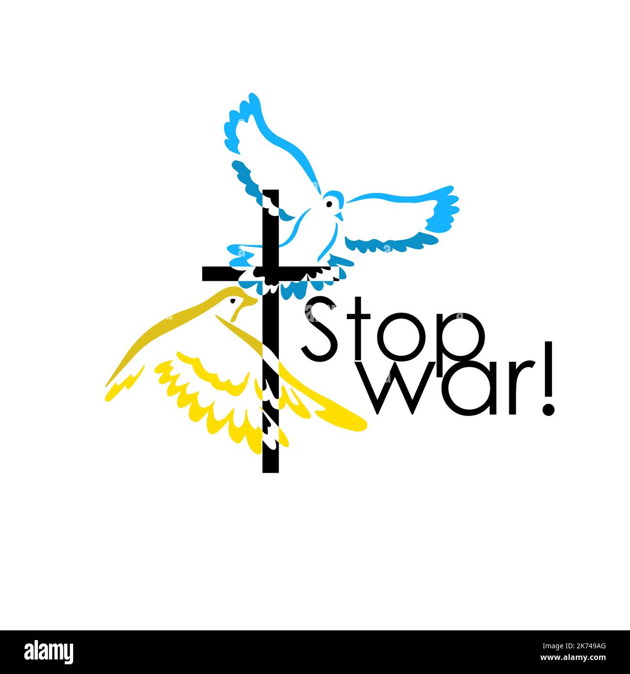 Dove flying with a Symbol of Religion. Cross. Ukrainian flag colors ...