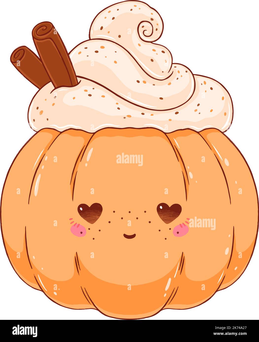 Cute kawaii pumpkin coffee. Vector autumn illustration Stock Vector ...