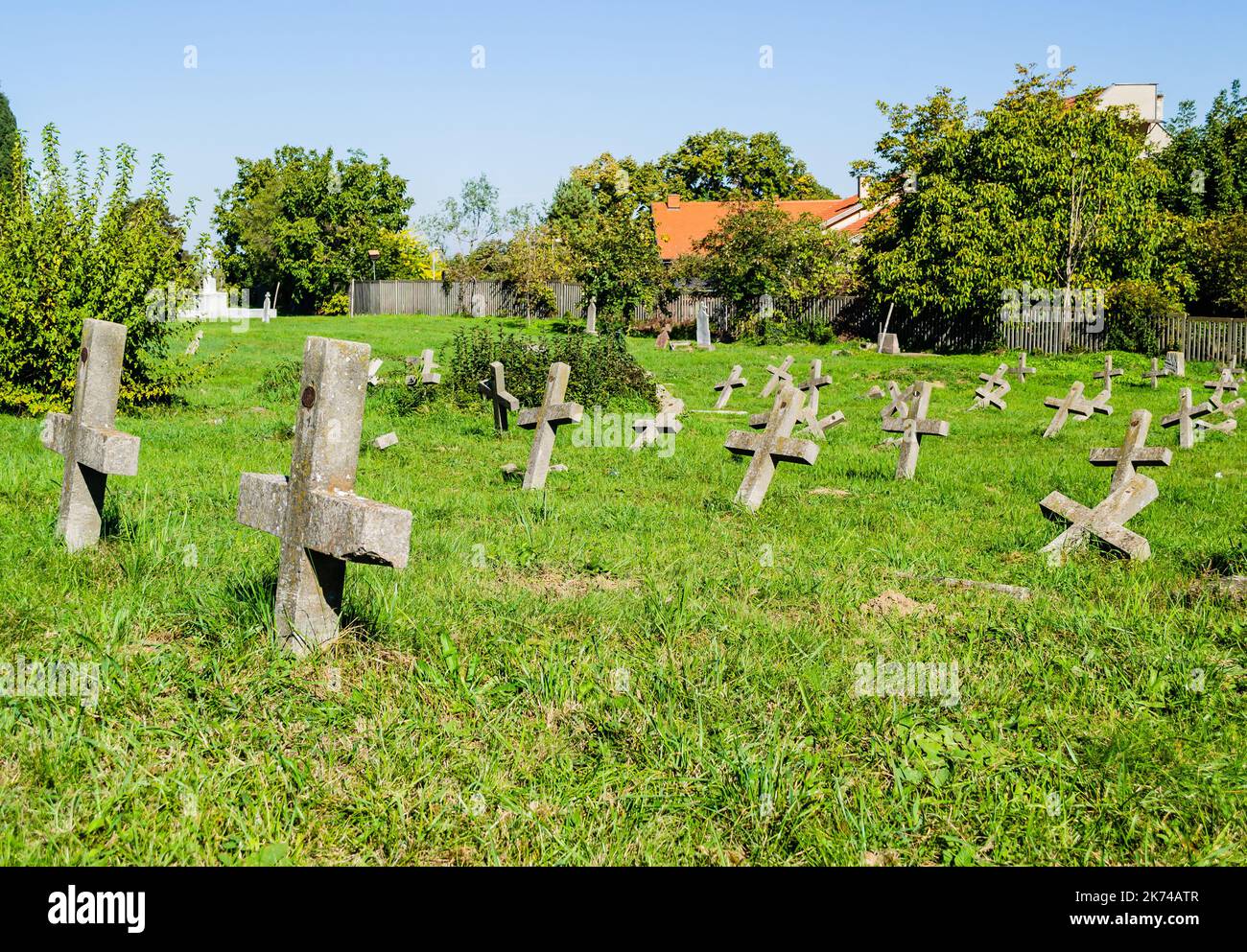 The old military cemetery at Tranžament, Petrovaradin. A panoramic view ...