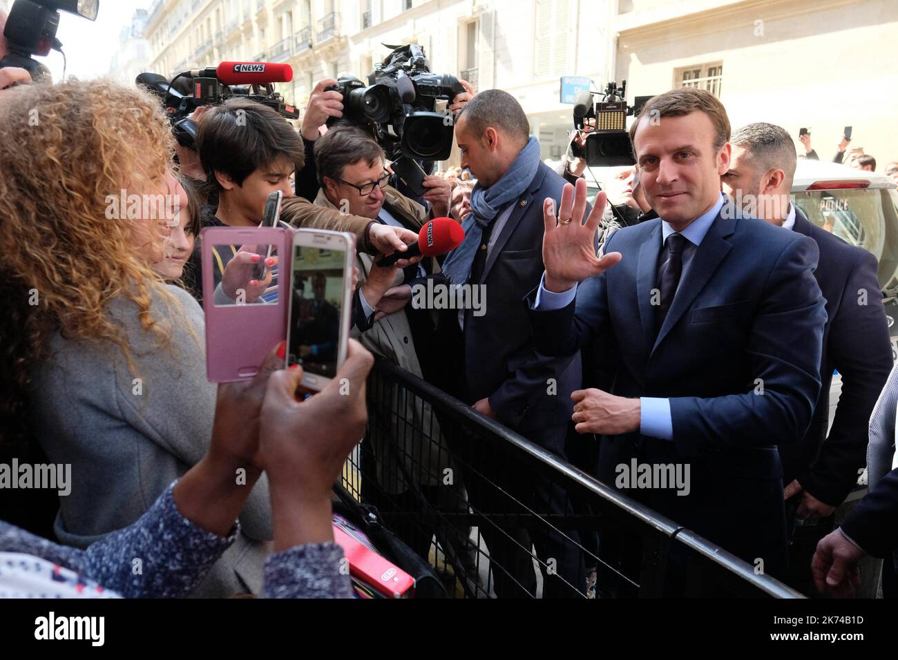 Emmanuel Macron comes out of his Paris apartment Stock Photo - Alamy