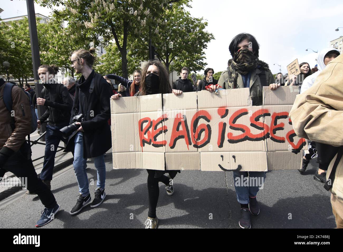 Demonstration of students and Antifa between Place de la Republique and ...