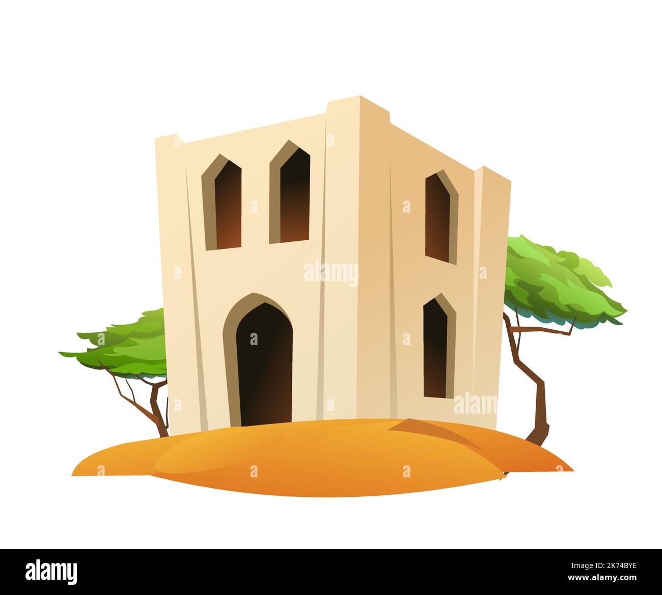 Arab clay double decker hut. In sandy desert. Middle Eastern adobe ...