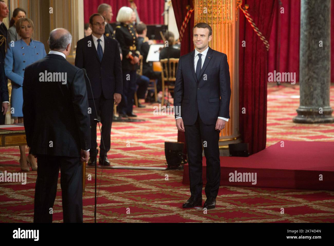 Emmanuel Macron, president de la Republique, Brigitte, son epouse, et ...