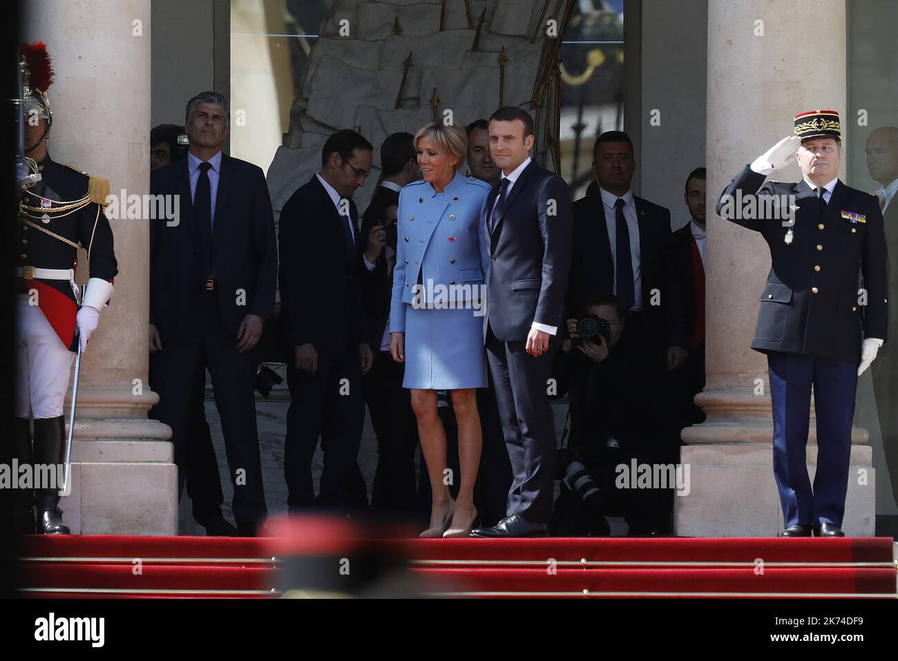 France First Lady Brigitte Macron. Outgoing President Francois Hollande ...