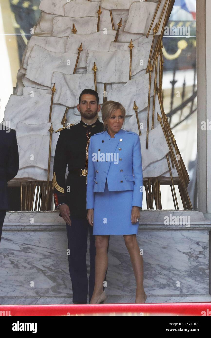 France First Lady Brigitte Macron. Outgoing President Francois Hollande ...