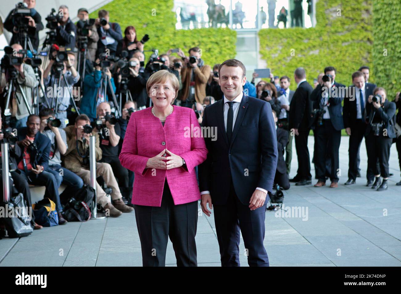 Emmanuel Macron and Angela Merkel Stock Photo - Alamy
