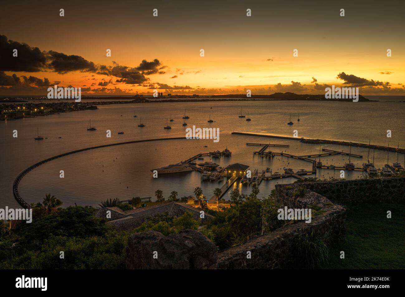 Sunset from Fort Louis on the French/Dutch Caribbean island of St ...
