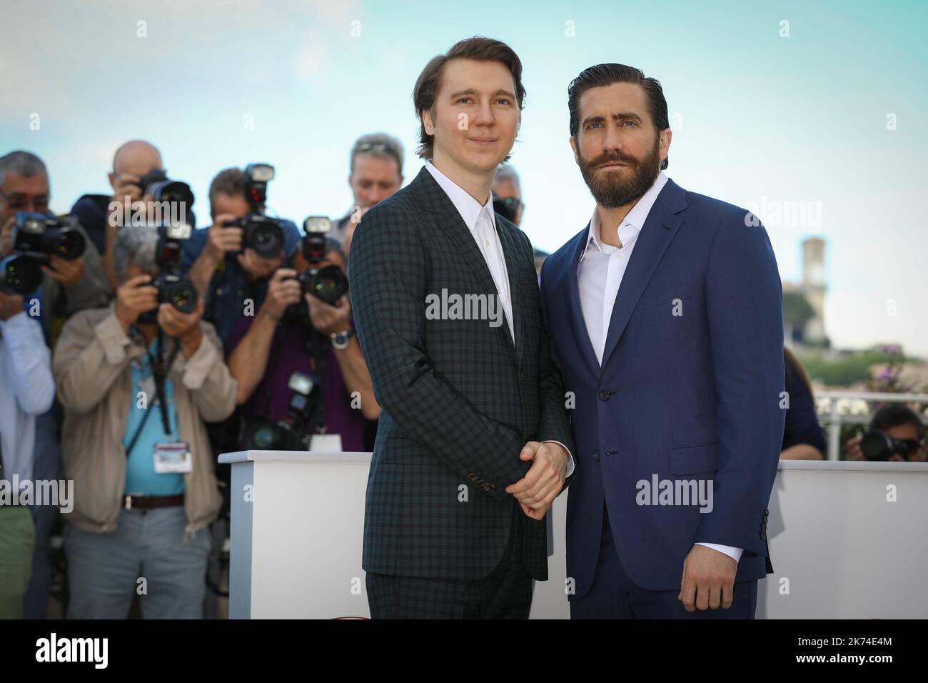 Actors Paul Dano (R) and Jake Gyllenhaal attend the 'Okja' photocall ...