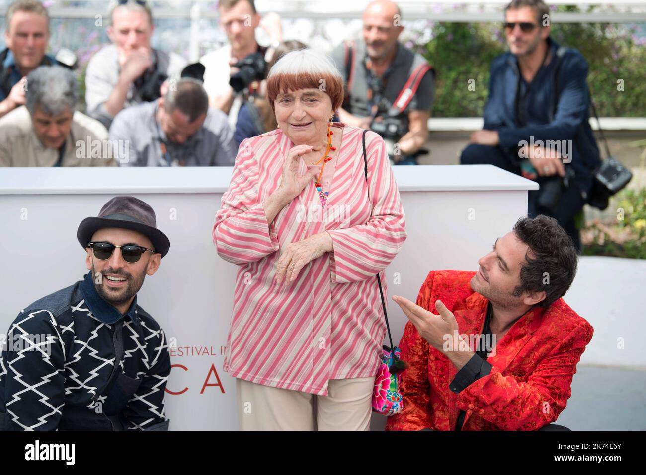 Singer Matthieu Chedid, director Agnes Varda and JR attend the 'Faces ...