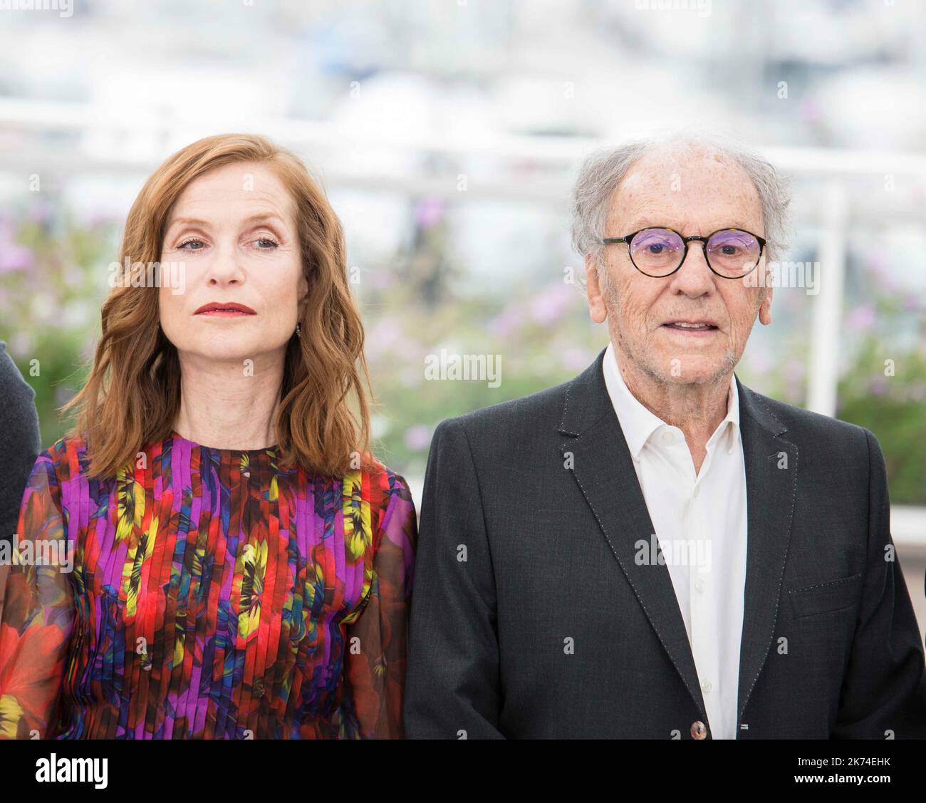Actor Jean Louis Trintignant and actress Isabelle Huppert poses during ...