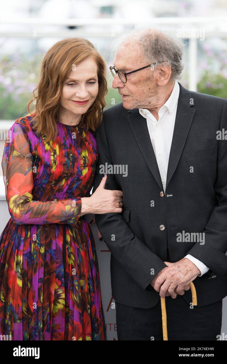 Actor Jean Louis Trintignant and actress Isabelle Huppert poses during ...