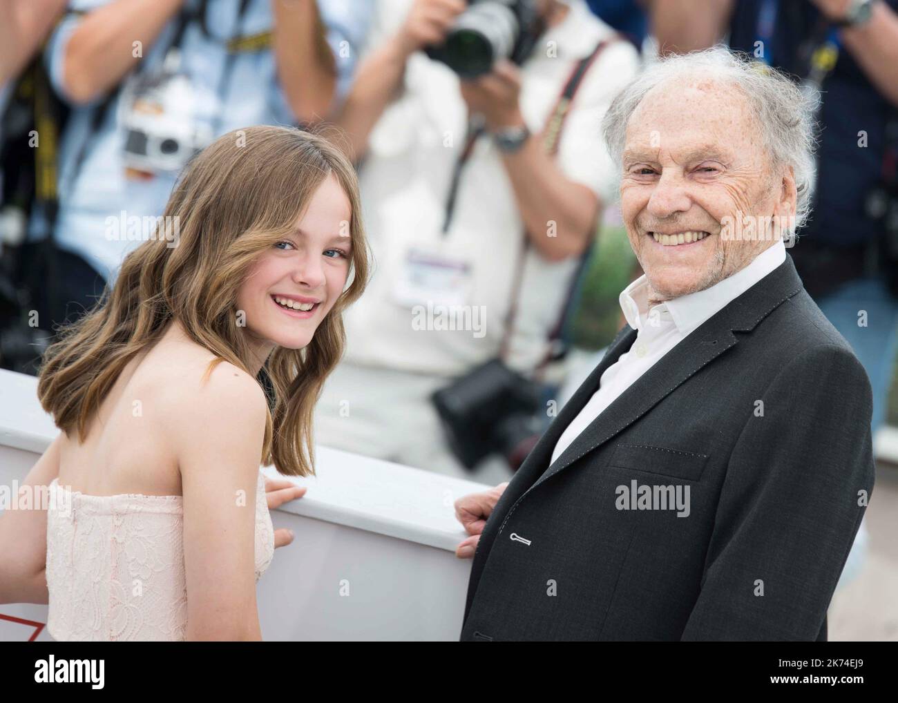 Actor Jean Louis Trintignant and Belgian actress Fantine Harduin poses ...