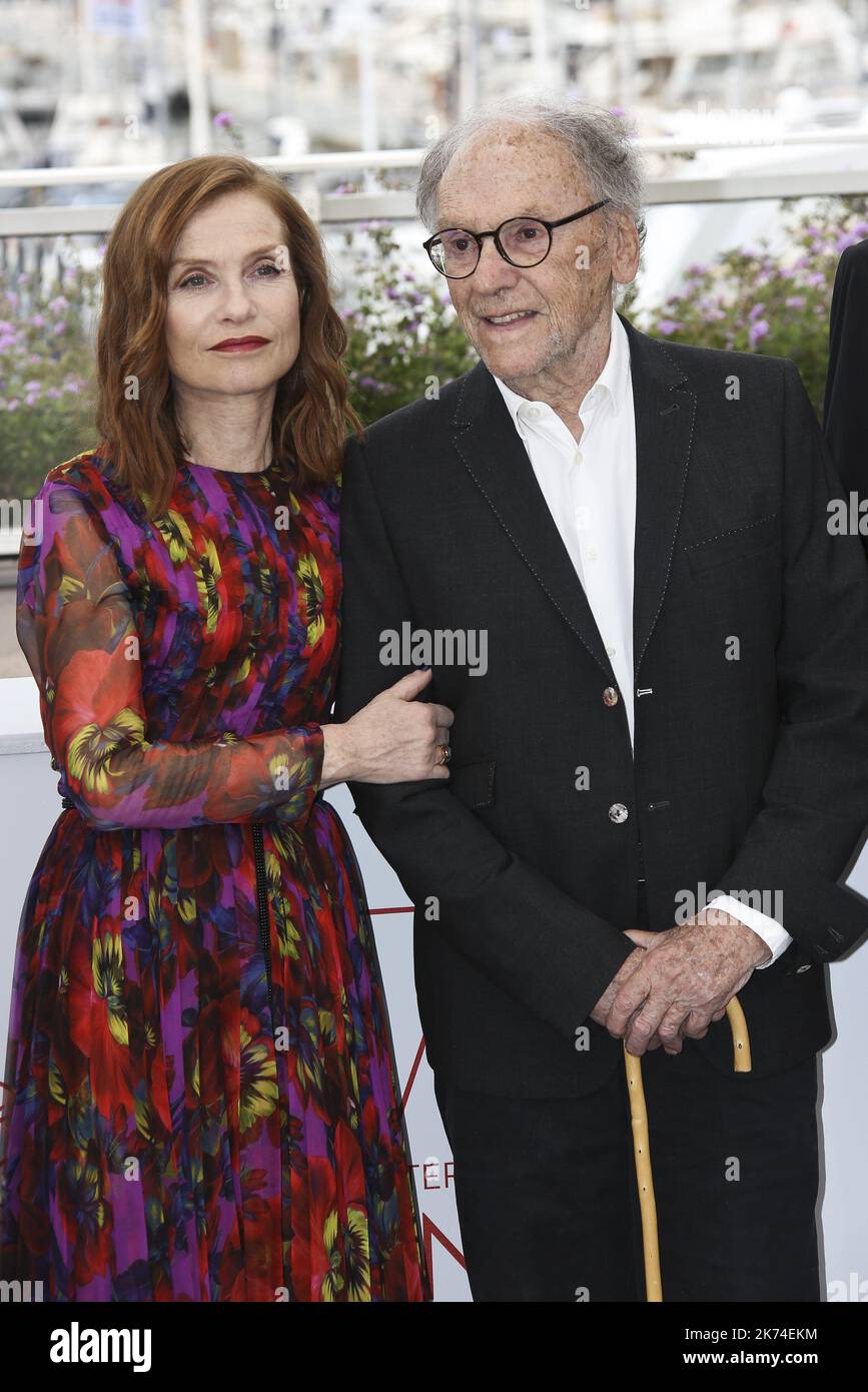 Actress Isabelle Huppert poses with Louis Trintignant during the ...